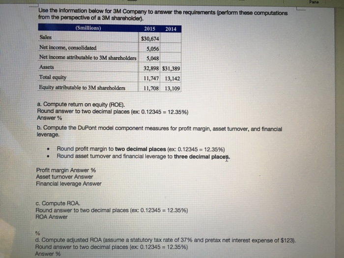 Solved Pane 2014 Use the Information below for 3M Company to | Chegg.com