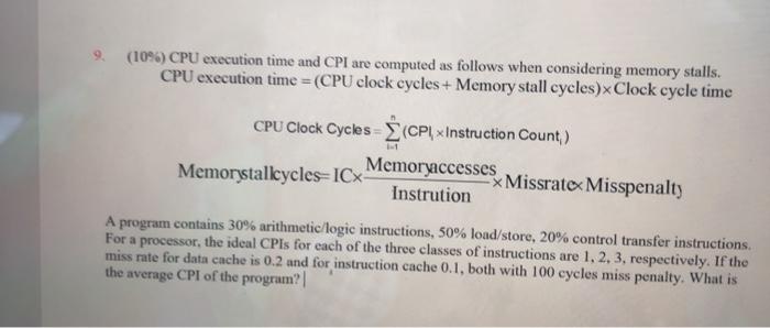 Solved (1096) CPU execution time and CPI are computed as | Chegg.com