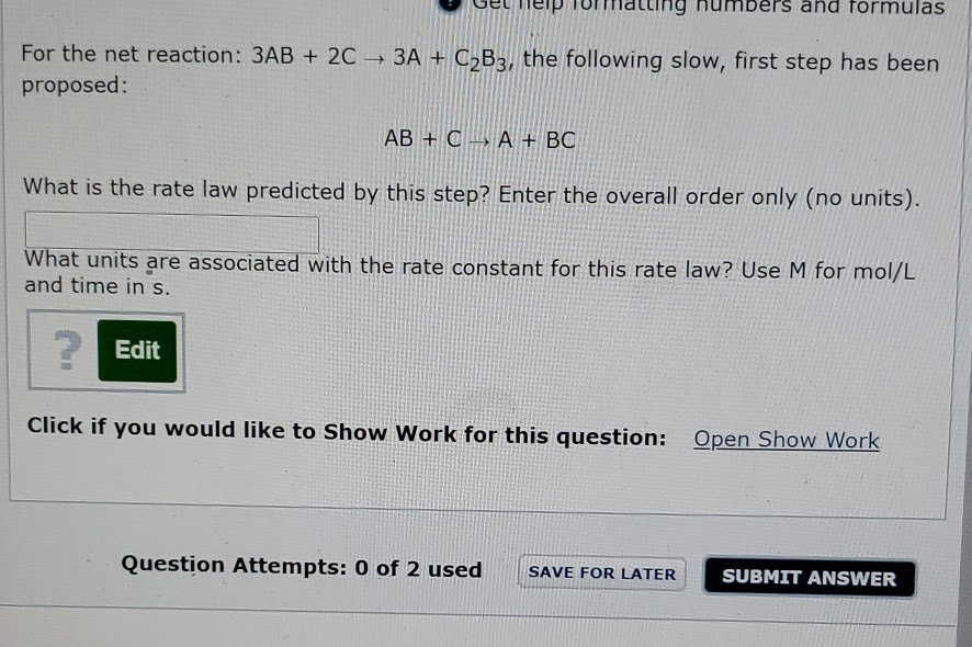 Solved and formulas For the net reaction: 3AB + 2C 3A + | Chegg.com