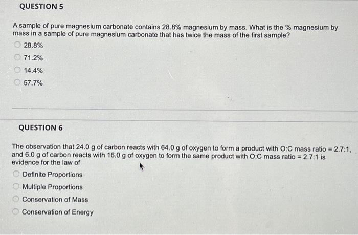 Solved A sample of pure magnesium carbonate contains 28.8% | Chegg.com