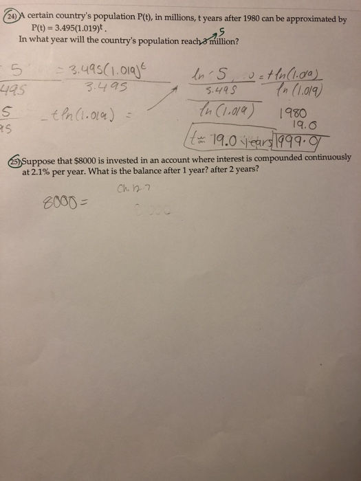 Solved 724) A certain country's population P(t), in | Chegg.com