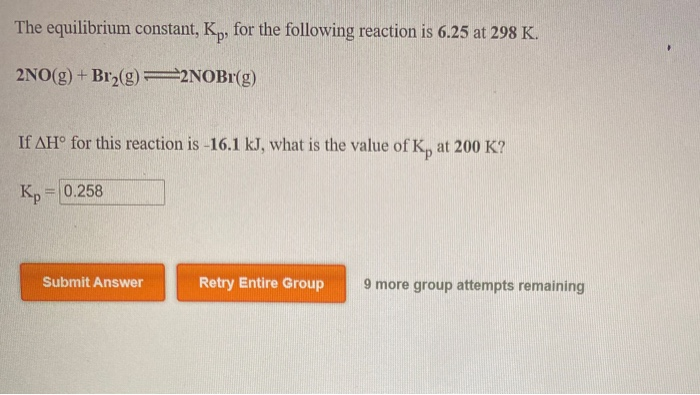 Solved The equilibrium constant, Kp, for the following | Chegg.com