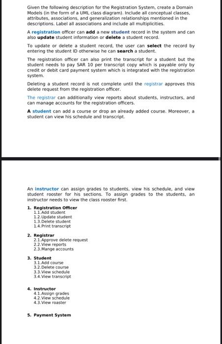 Solved Given the following description for the Registration | Chegg.com