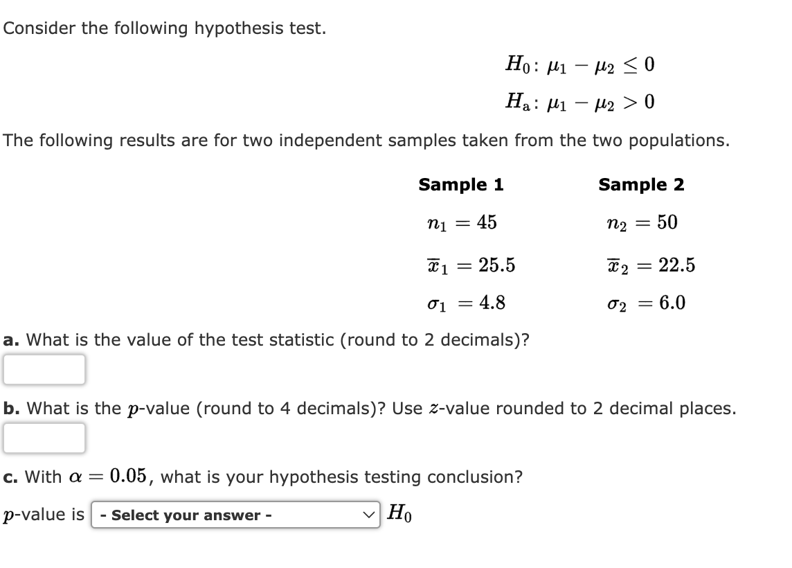 Solved Consider the following hypothesis | Chegg.com