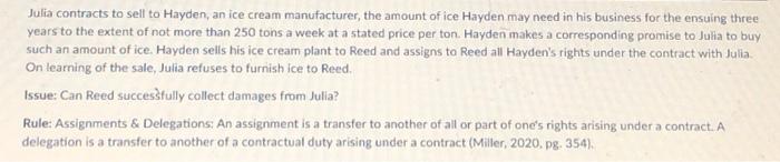 Solved Julia contracts to sell to Hayden, an ice cream | Chegg.com