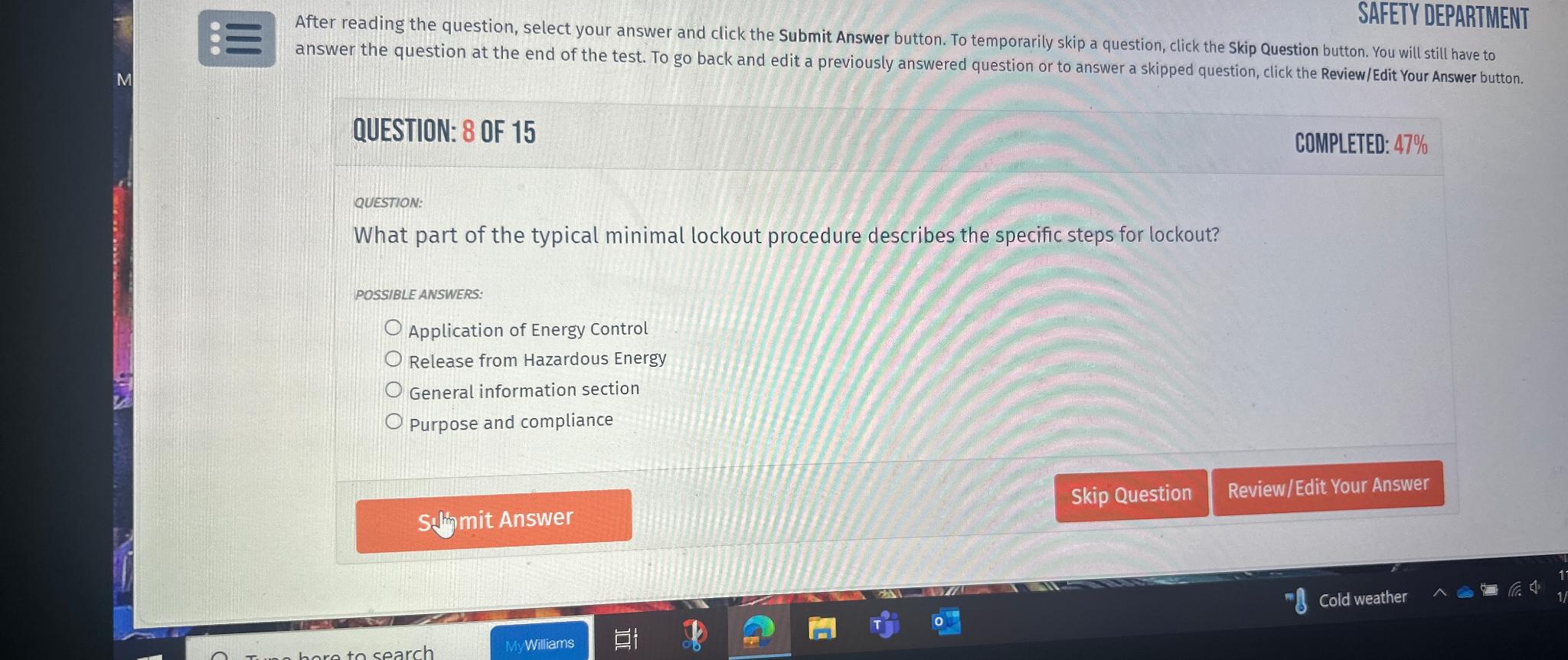 Solved SAFETY DEPARTMENTSubmit Answer button. To temporarily | Chegg.com