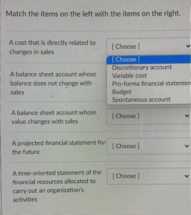 Solved Match the items on the left with the items on the | Chegg.com