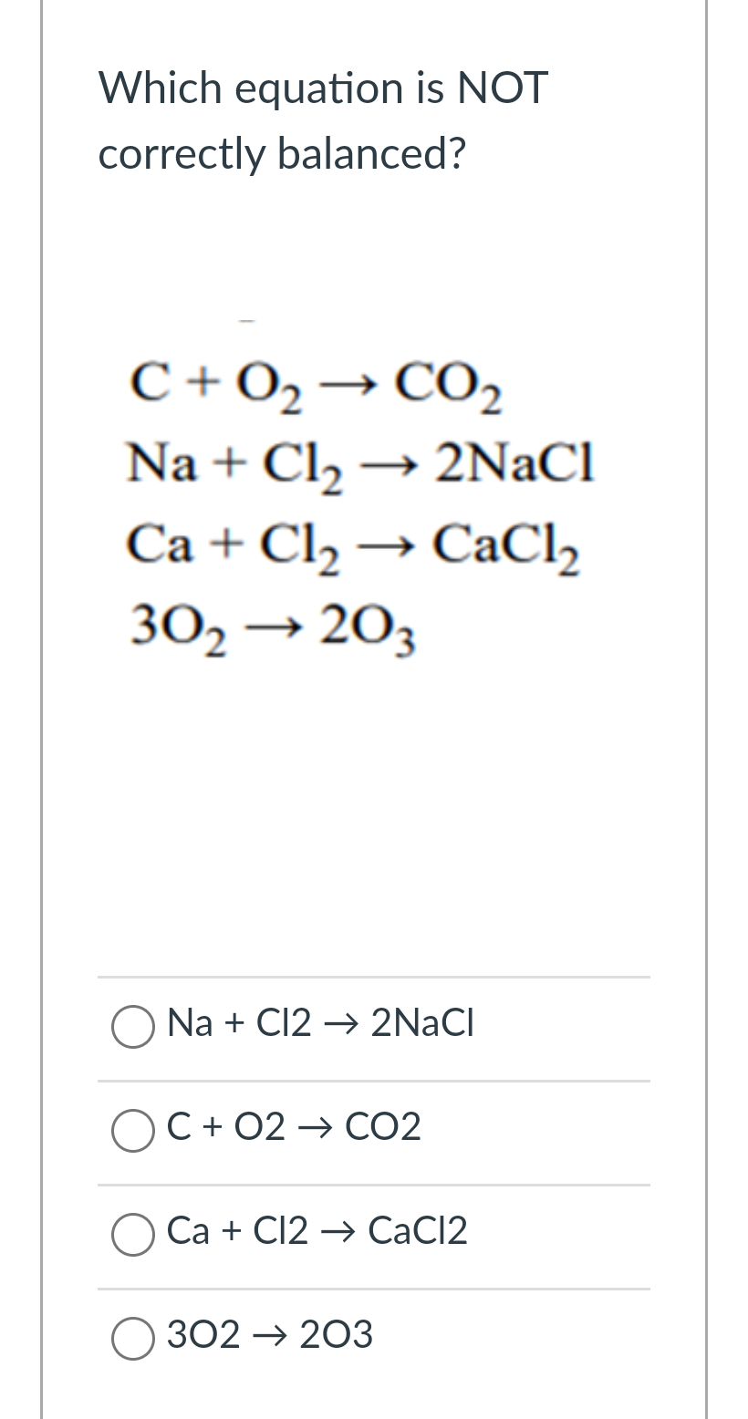 Solved Which equation is NOT correctly balanced? | Chegg.com