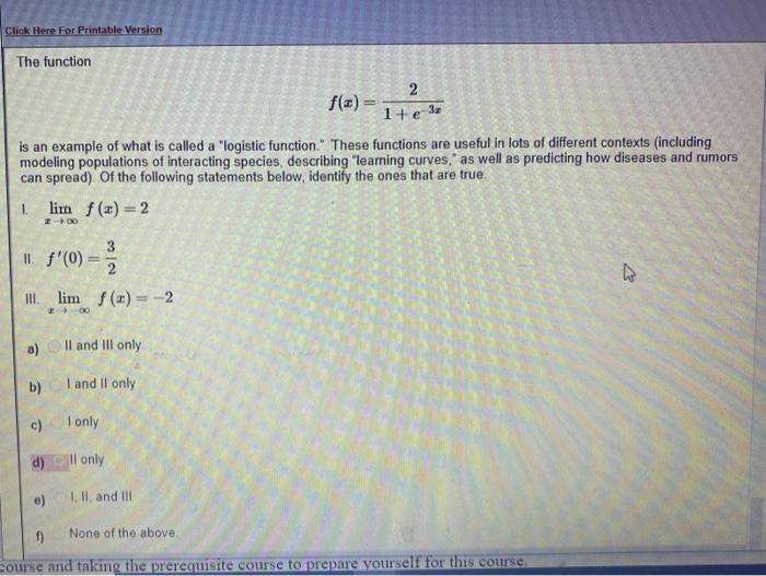 Solved Click Here For Printable Version The function 2 f(3) | Chegg.com