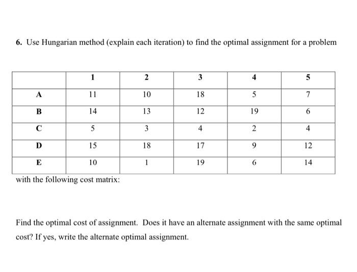 Solved 6. Use Hungarian method (explain each iteration) to | Chegg.com