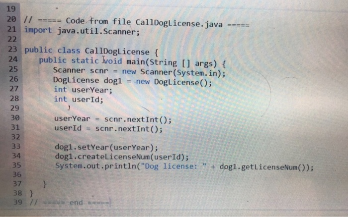 Solved Define the missing method. licenseNum is created as: | Chegg.com