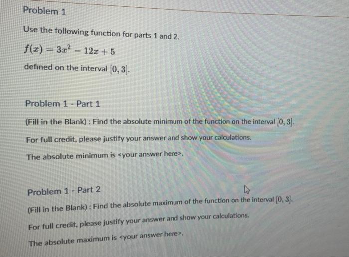 Solved Use the following function for parts 1 and 2 . | Chegg.com