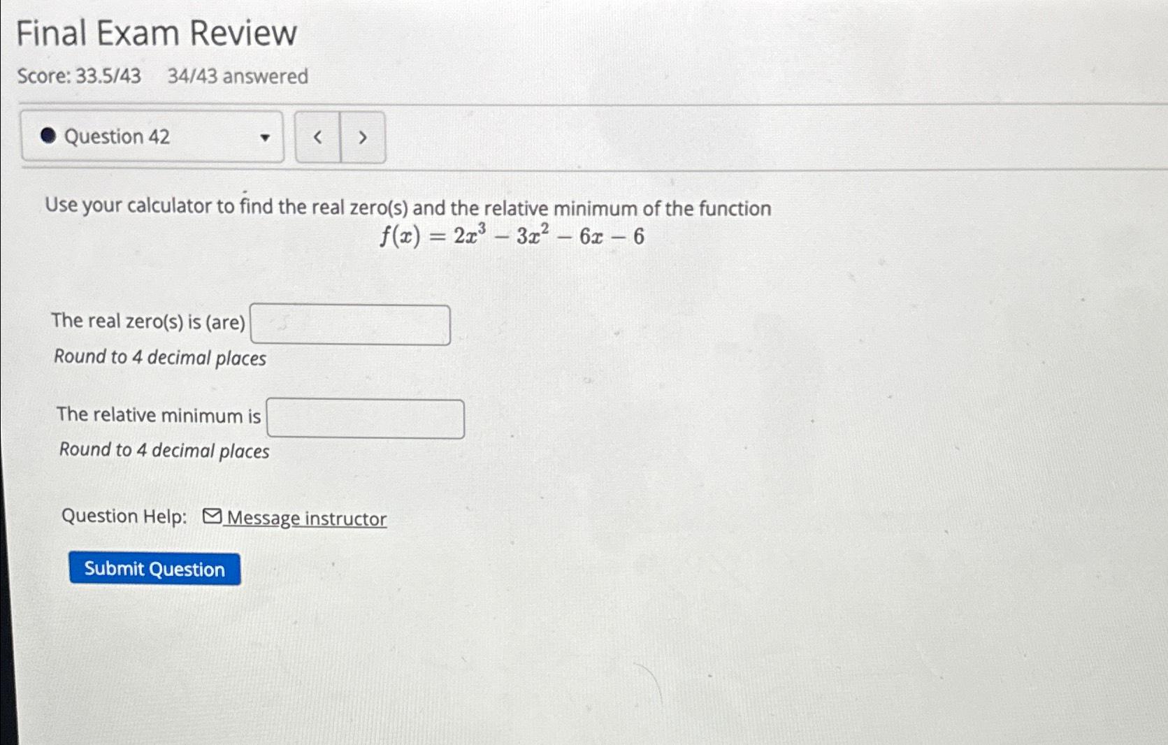 Solved Final Exam ReviewScore: 33.5433443 ﻿answeredUse your | Chegg.com