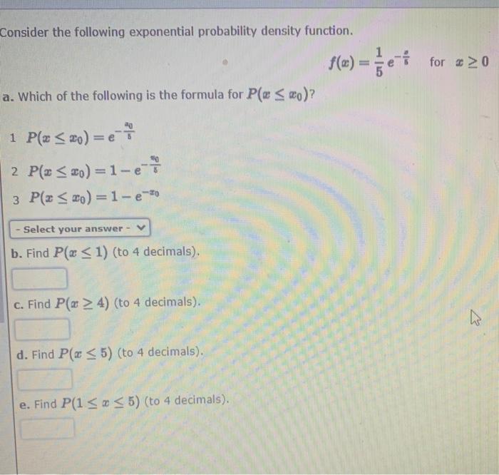 Solved Consider the following exponential probability | Chegg.com