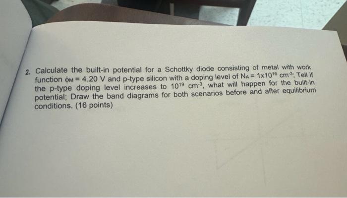 Solved 2. Calculate the built-in potential for a Schottky | Chegg.com