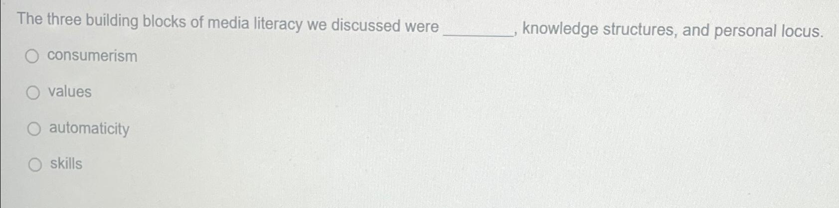 Solved The three building blocks of media literacy we | Chegg.com
