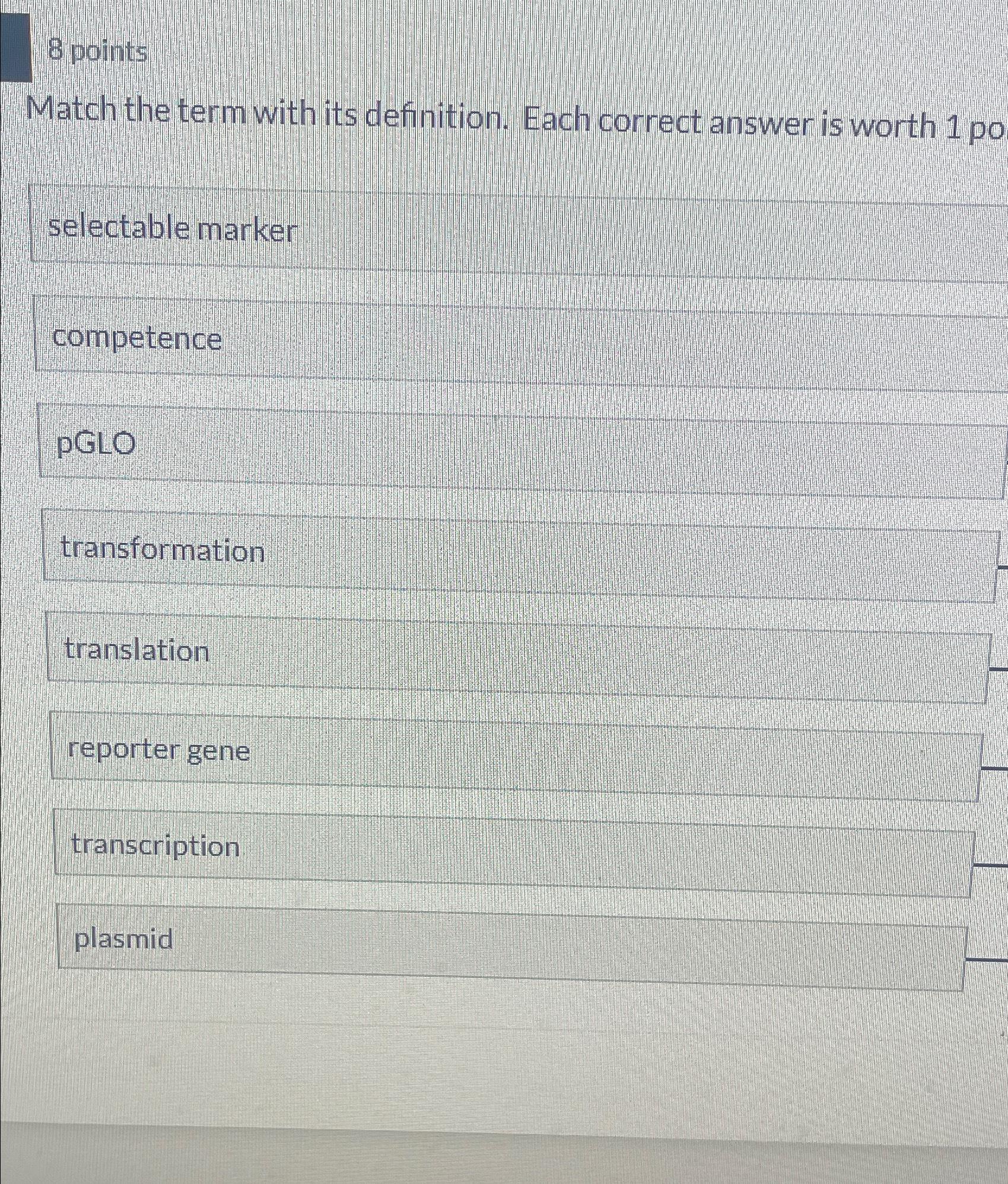 Solved 8 ﻿pointsMatch the term with its definition. Each | Chegg.com