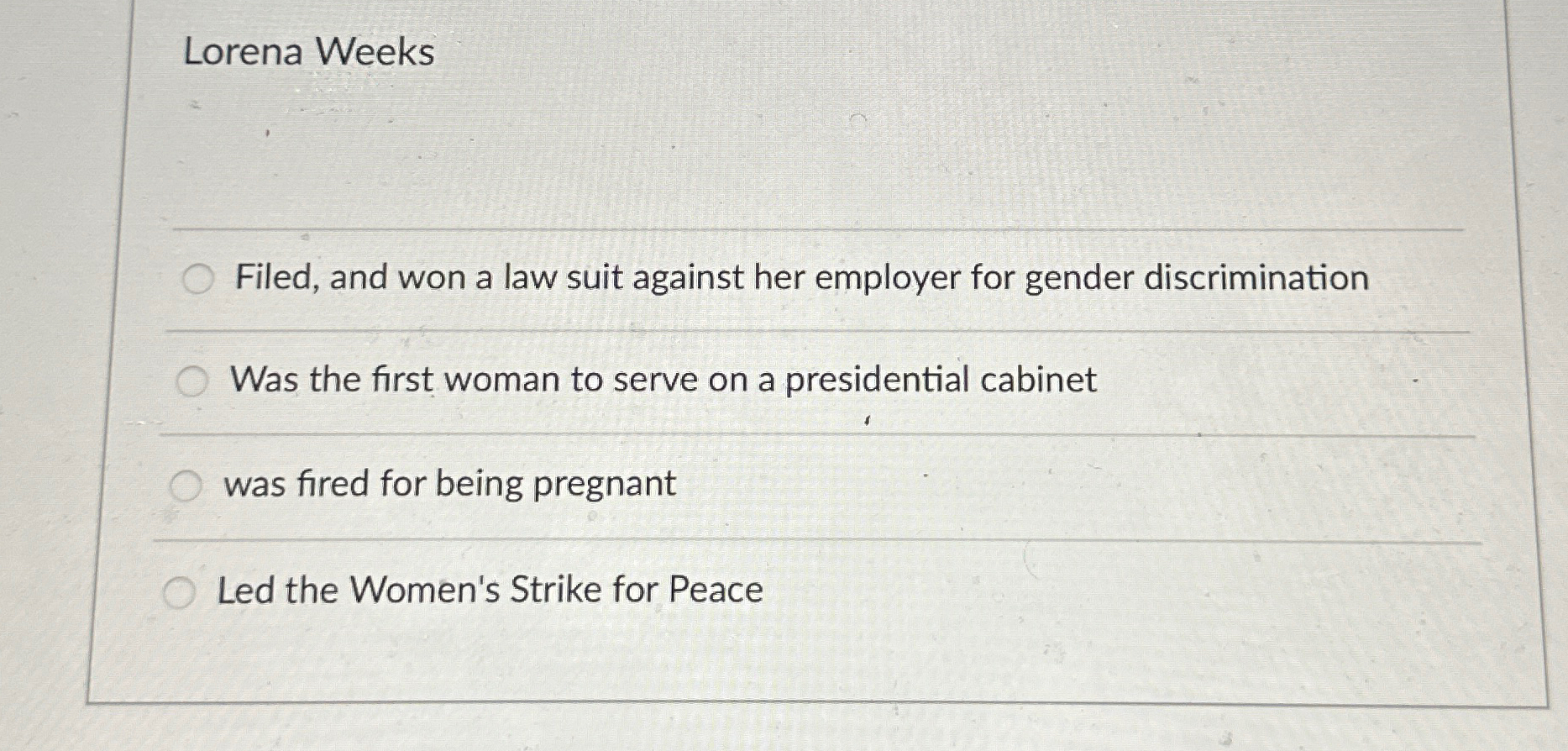 Solved Lorena WeeksFiled, and won a law suit against her | Chegg.com