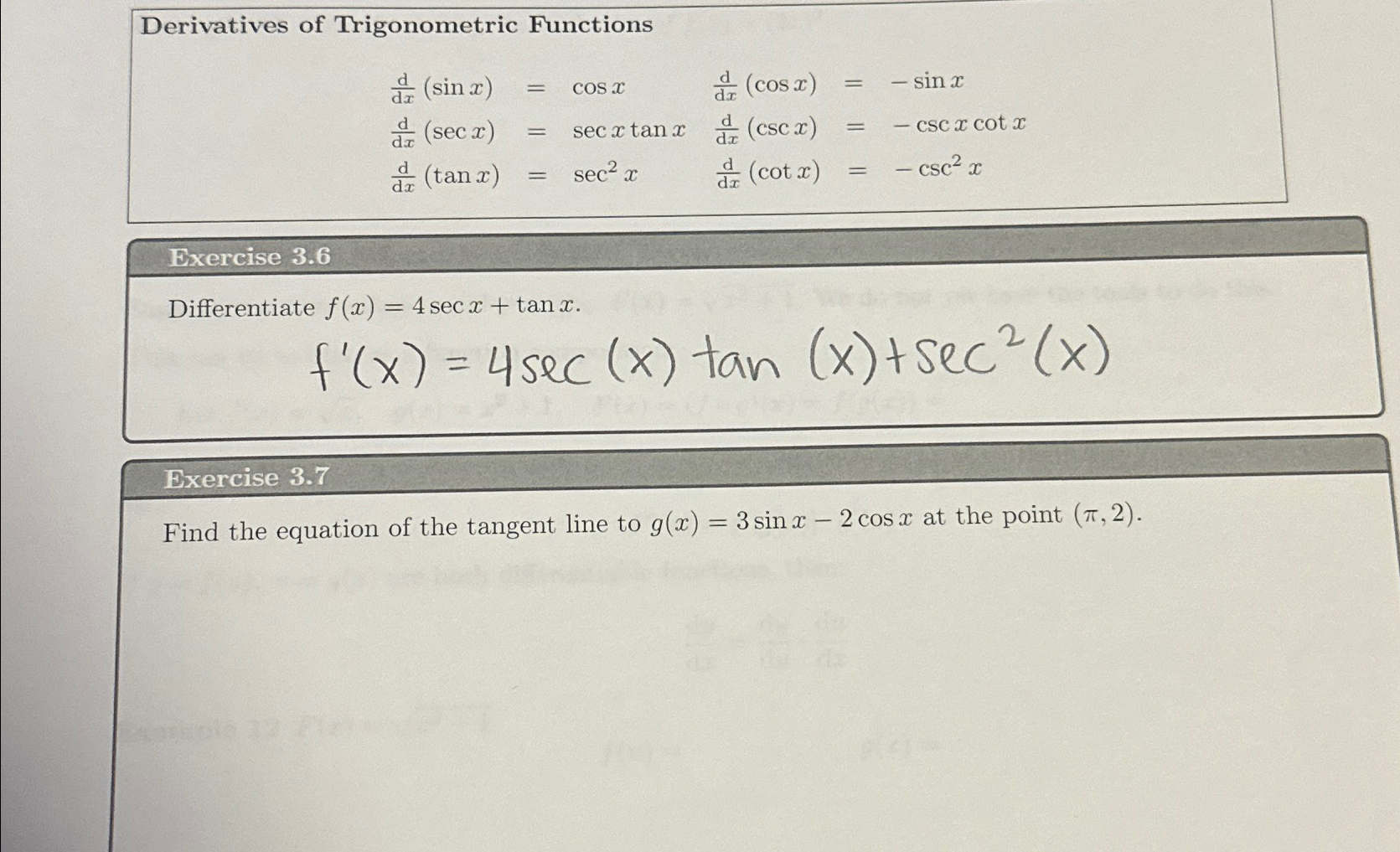 Solved Derivatives of Trigonometric | Chegg.com