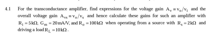 Solved For the transconductance amplifier, find expressions | Chegg.com