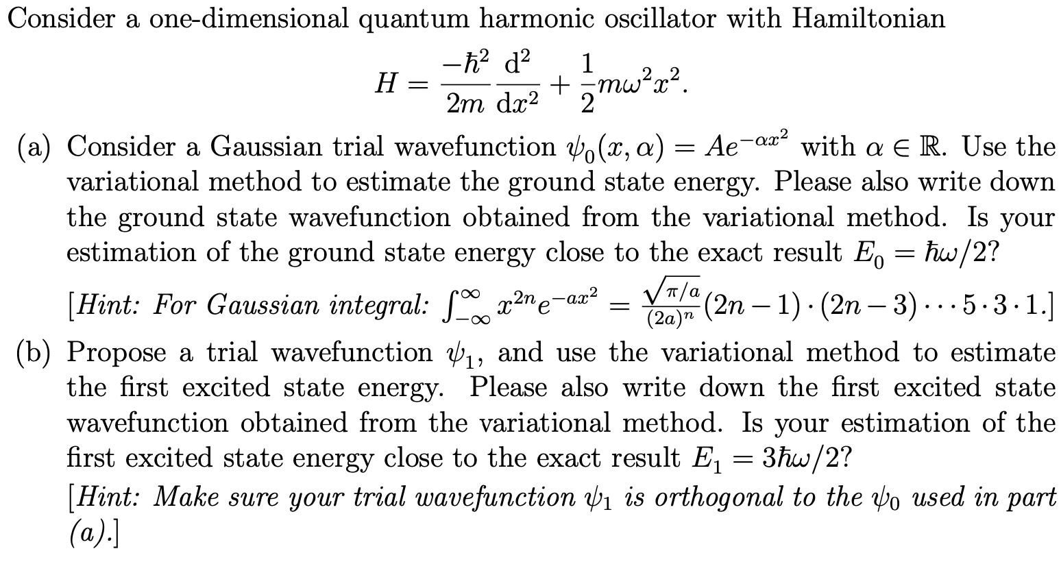 Consider a one-dimensional quantum harmonic | Chegg.com