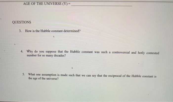 Solved V=HxD Recessional Velocity = Hubble's Constant x | Chegg.com
