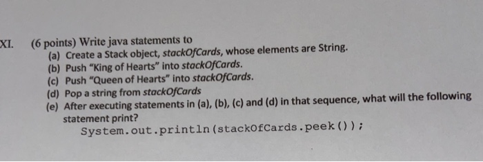 Solved XI. (6 points) Write java statements to (a) Create a | Chegg.com