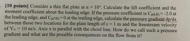 Solved - [10 points] Consider a thin flat plate at a = 10°. | Chegg.com