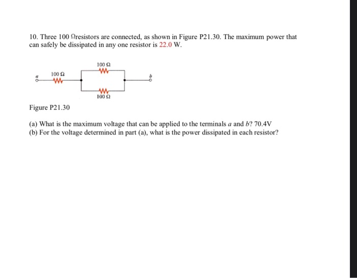 Solved 10. Three 100 resistors are connected, as shown in | Chegg.com