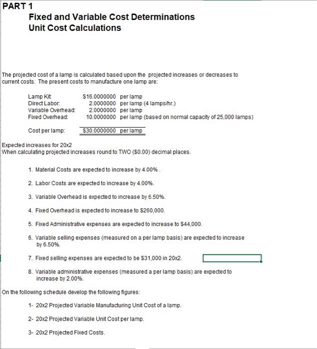 Solved PART 1 Fixed and Variable Cost Determinations Unit | Chegg.com