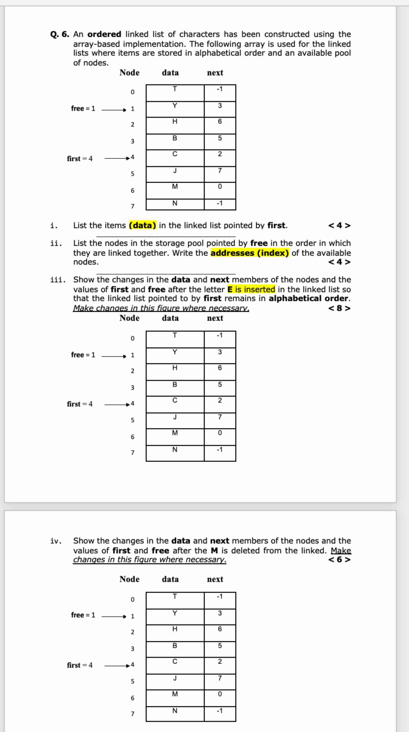 Solved Q. 6. ﻿An ordered linked list of characters has been | Chegg.com