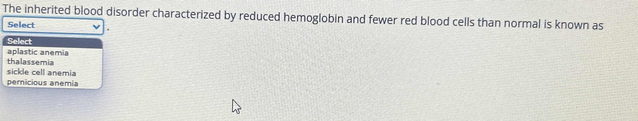 Solved The inherited blood disorder characterized by reduced | Chegg.com