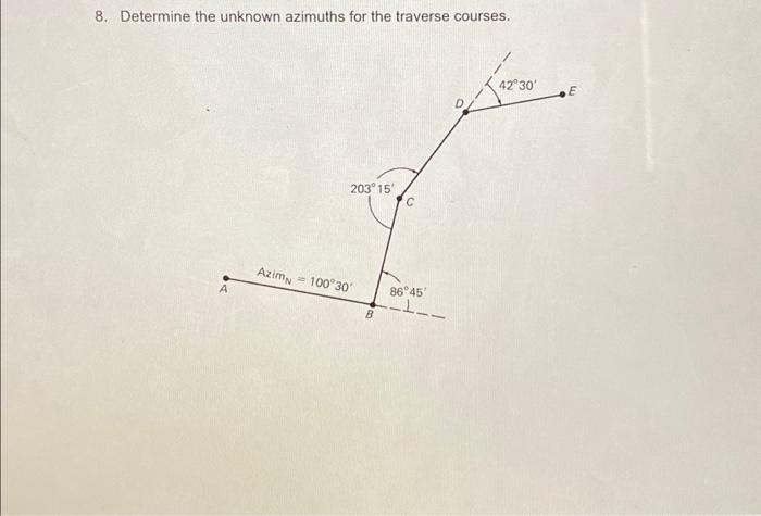 Solved 8. Determine the unknown azimuths for the traverse | Chegg.com
