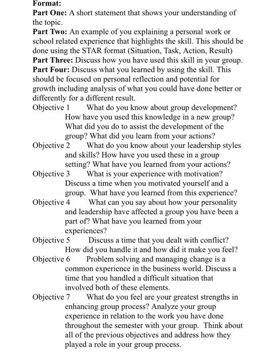 Solved Format: Part One: A short statement that shows your | Chegg.com