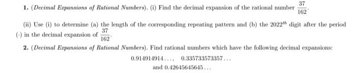 Solved 1. (Decimal Expansions of Rational Numbers). (i) Find | Chegg.com