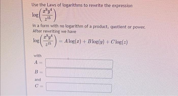 Solved Use the Laws of logarithms to rewrite the expression | Chegg.com