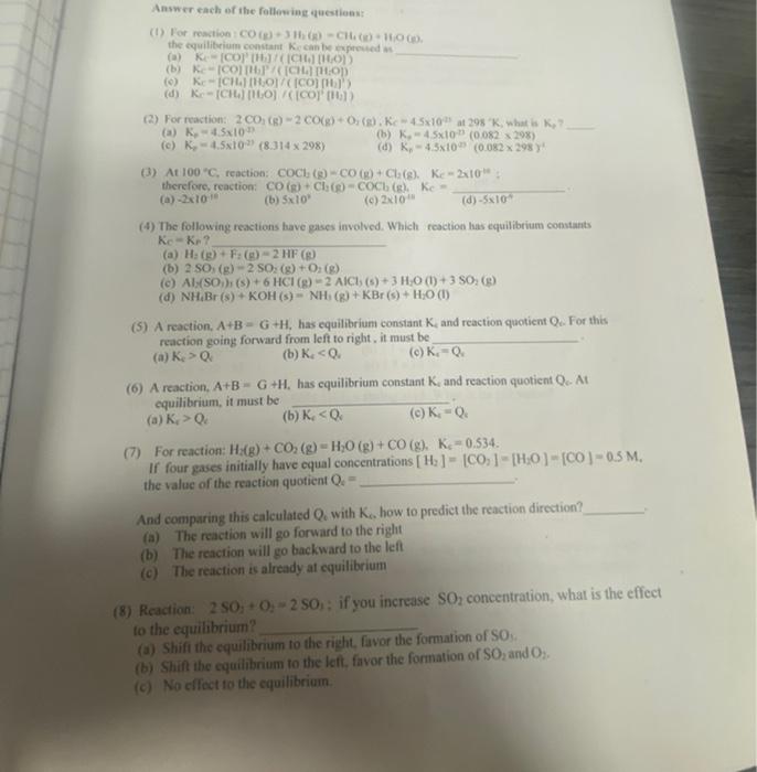 Solved Answer each of the following questieas: (1) For | Chegg.com