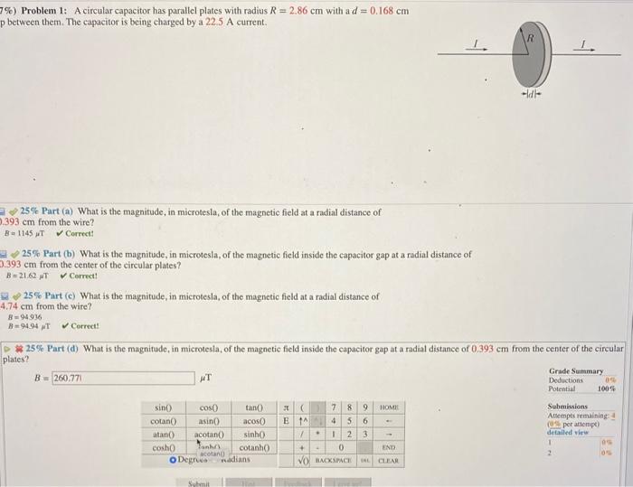 Solved Fe) Problem 1: A circular capacitor has parallel | Chegg.com