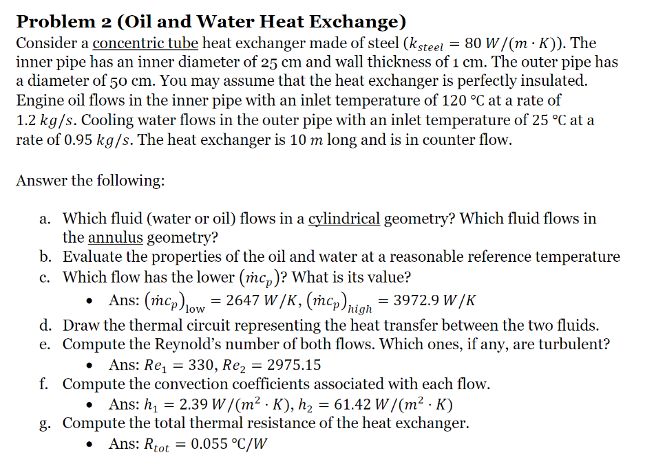 Solved Problem 2 (Oil ﻿and Water Heat Exchange)Consider a | Chegg.com