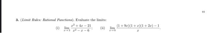 Solved 3. (Limit Rules: Rational Functions). Evaluate the | Chegg.com