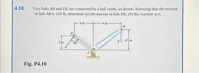 Solved Two links AB and DE are connected by a bell crank, as | Chegg.com