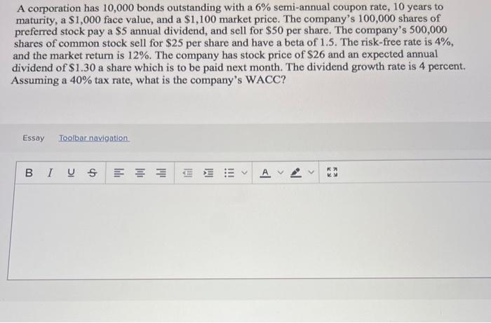 Solved A corporation has 10,000 bonds outstanding with a 6% | Chegg.com