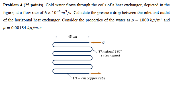 Solved Problem 4 (25 ﻿points). ﻿Cold water flows through the | Chegg.com