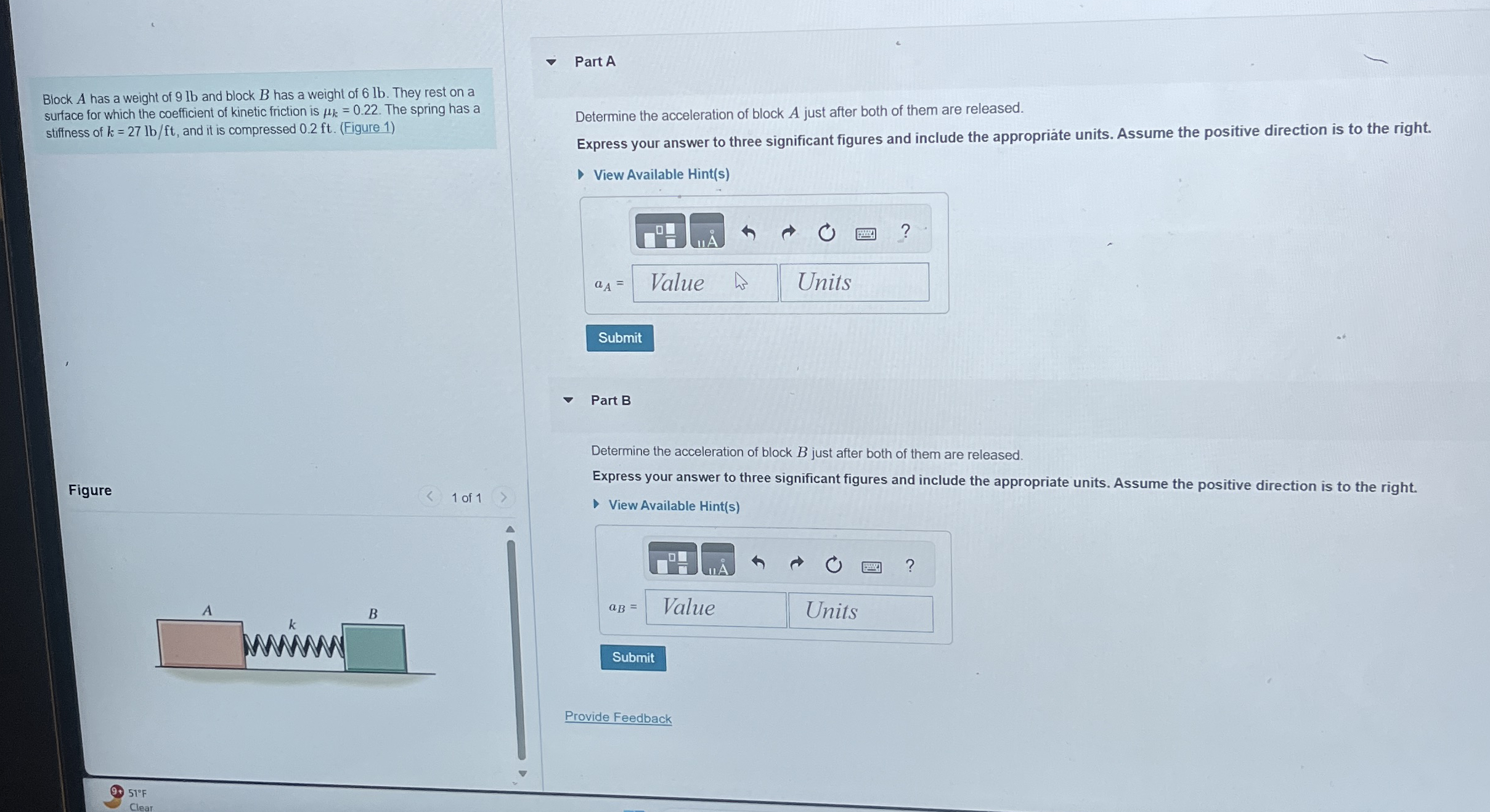 Solved Part ABlock A has a weight of 9 ﻿lb and block B ﻿has | Chegg.com