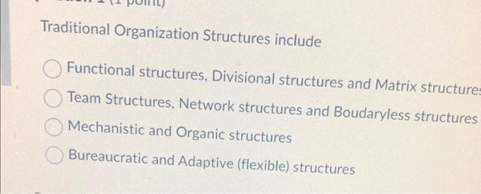 Traditional Organization Structures include | Chegg.com