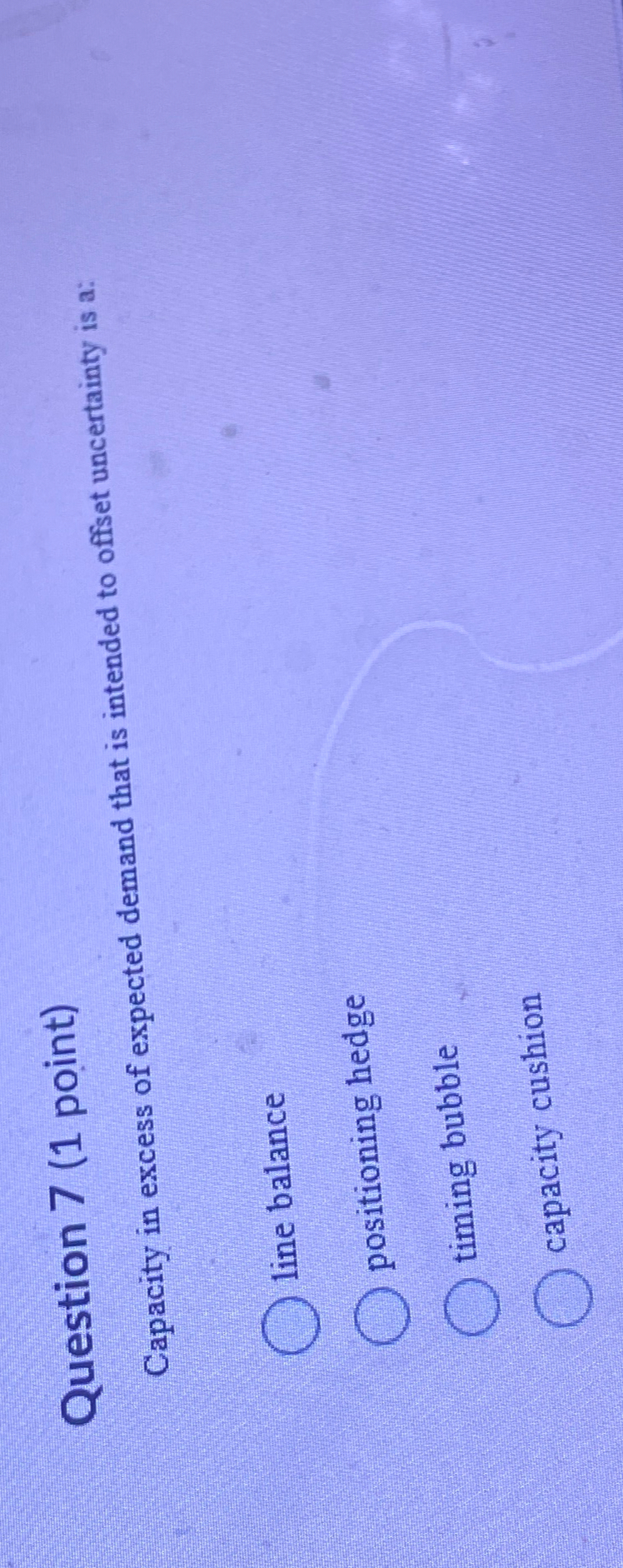 Solved Question 7 (1 point)Capacity in excess of expected | Chegg.com Solved Question 7 (1 point)Capacity in excess of expected | Chegg.com