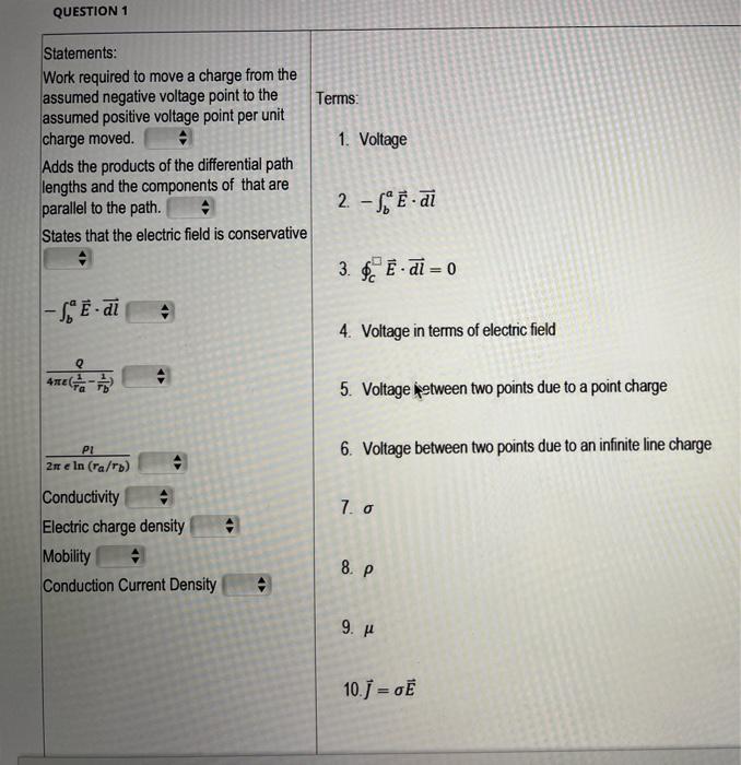 Solved QUESTION 1 Statements: Work required to move a charge | Chegg.com