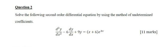 Solved Solve the following second order differential | Chegg.com