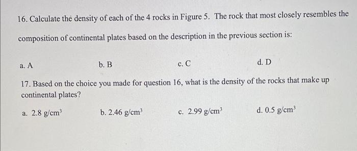 Solved 16. Calculate the density of each of the 4 rocks in | Chegg.com
