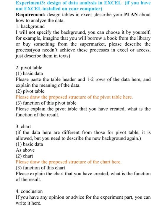 Solved Experiment3: design of data analysis in EXCEL (if you | Chegg.com